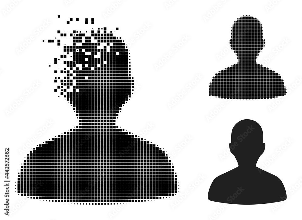 Moving dot person profile icon with halftone version. Vector ...