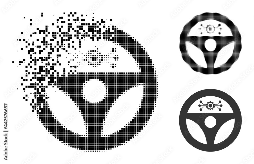 Disappearing dot autopilot pictogram with halftone version. Vector ...