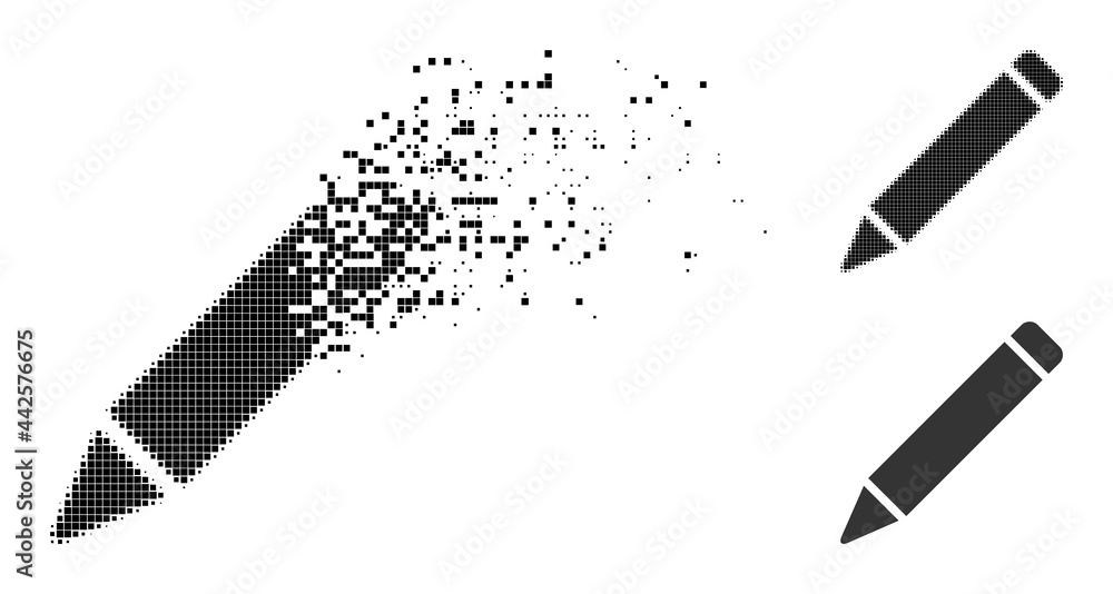 Disappearing pixelated pencil icon with halftone version. Vector ...