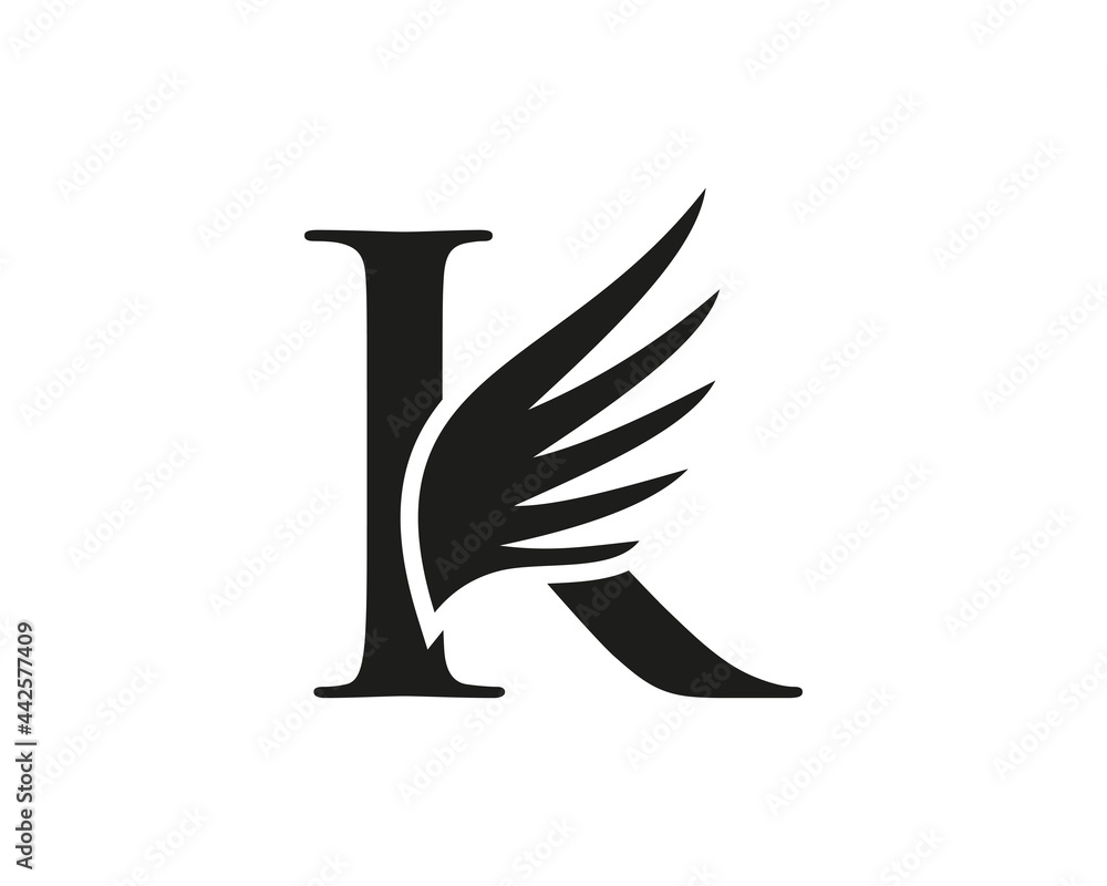 K letter logo with wing. Wing logo with K letter concept Stock Vector ...