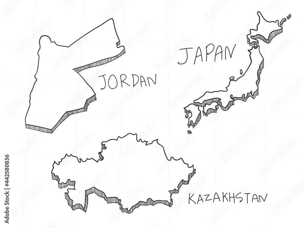 3 Asia 3D Map is composed Japan, Jordan and Kazakhstan. All hand drawn ...