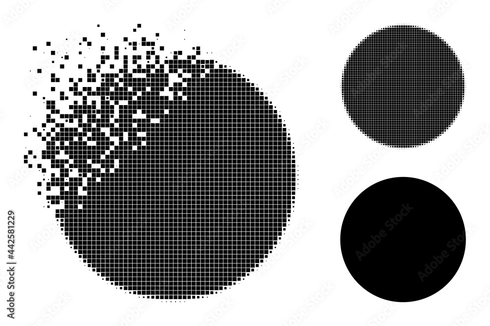 Dust pixelated circle pictogram with halftone version. Vector ...