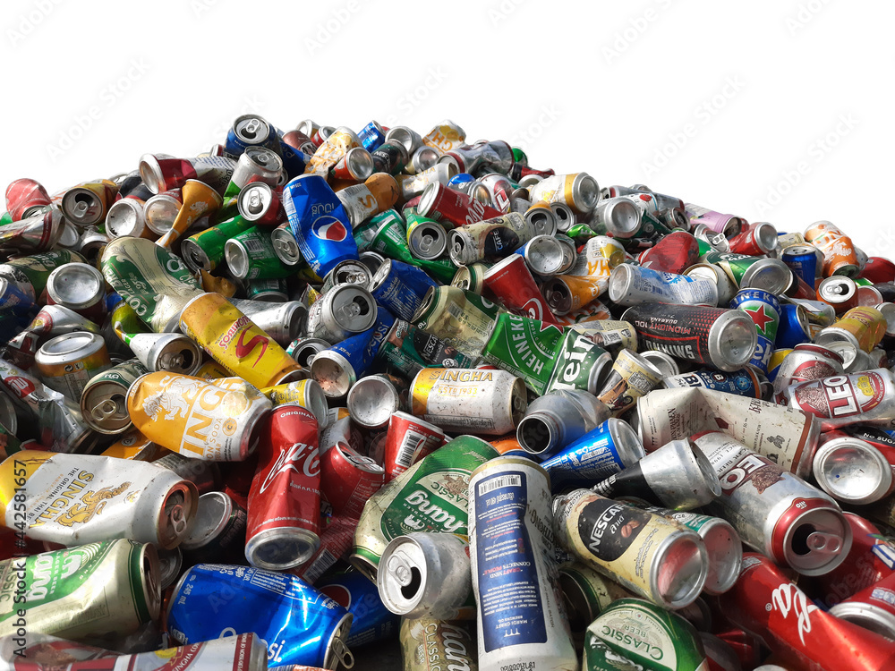 Bangkok, Thailand - June 30, 2021 Pile of aluminum beverage cans from ...