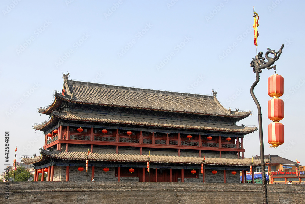 City Wall, Xian, Shaanxi Province, China. The City Wall of Xian is one ...