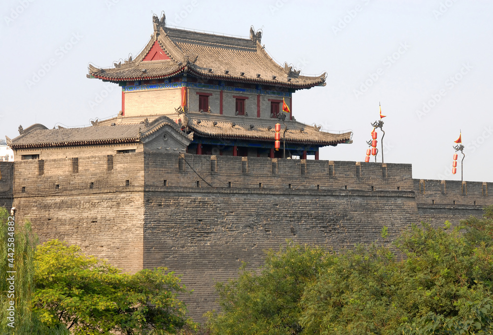 City Wall, Xian, Shaanxi Province, China. The City Wall of Xian is one ...