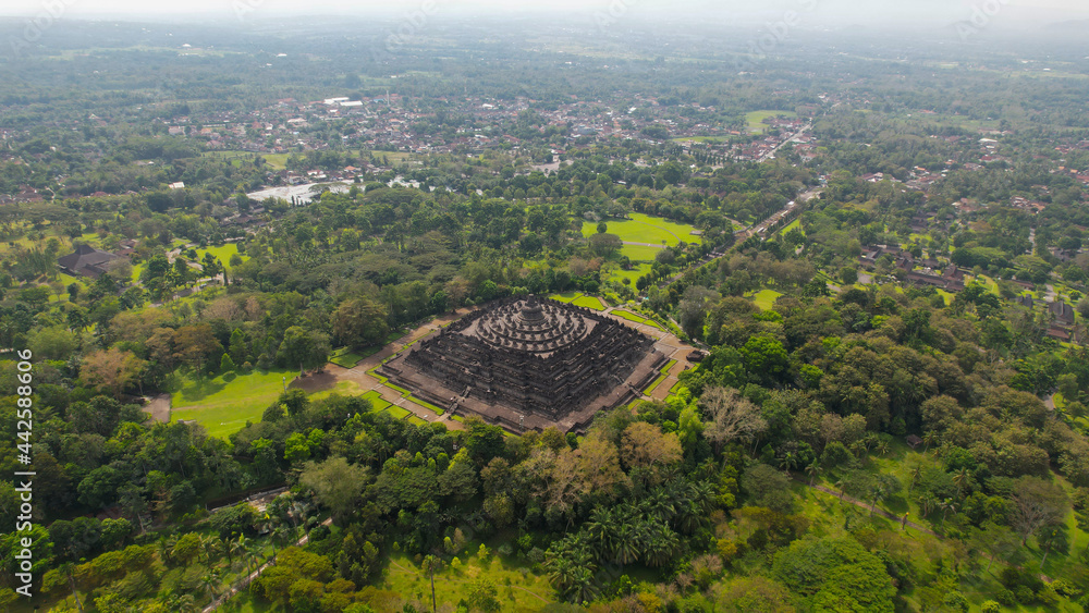 Aerial view of the Magnificent Borobudur temple. The world's largest ...