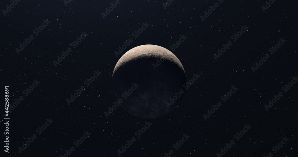 Moon and sun at 4K. High resolution and detailed lunar. Camera flying ...