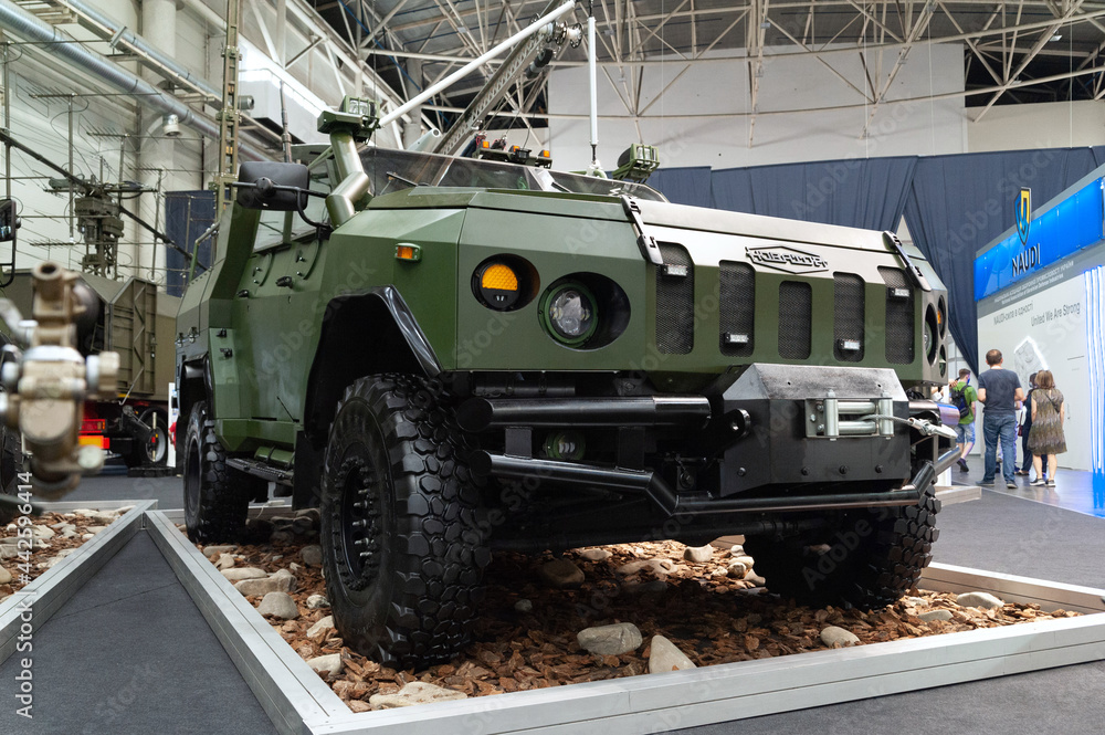 Military armored vehicle. Armored car NOVATOR on display at the ...