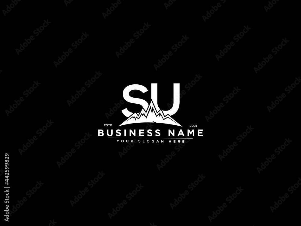 Letter SU Logo, mountain su logo icon vector for river forest hill ...