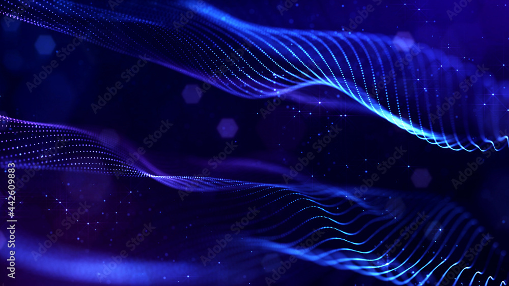 Ilustrace „3d render. Abstract sci-fi bg with glow particles form ...