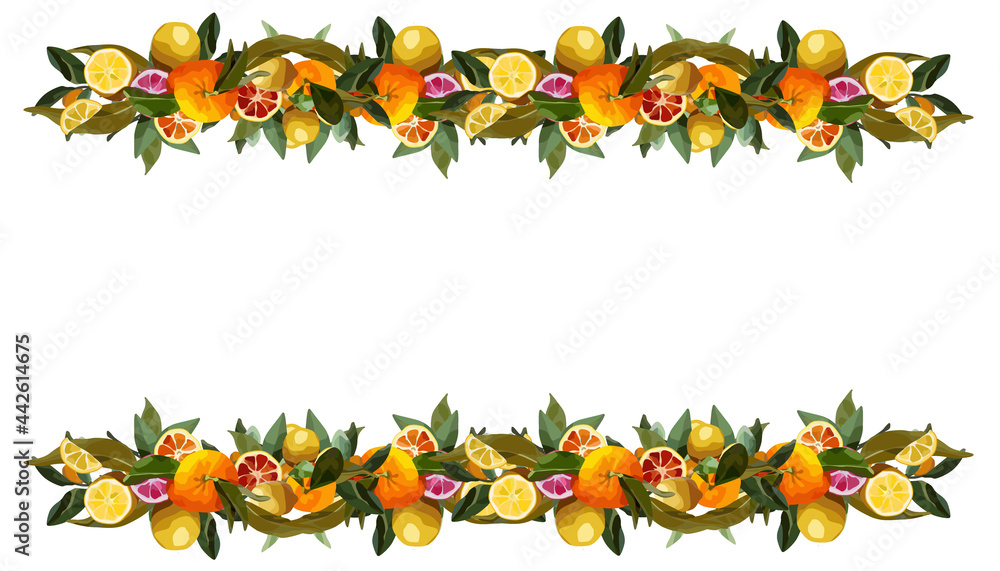Frame of orange branches. Vector border for lemonade labels, summer ...