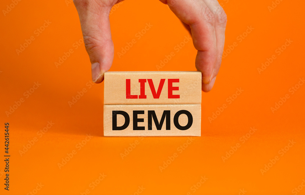 Live demo symbol. Concept words 'live demo' on wooden blocks on a ...