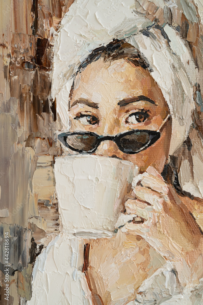 Woman Drinking Coffee Painting