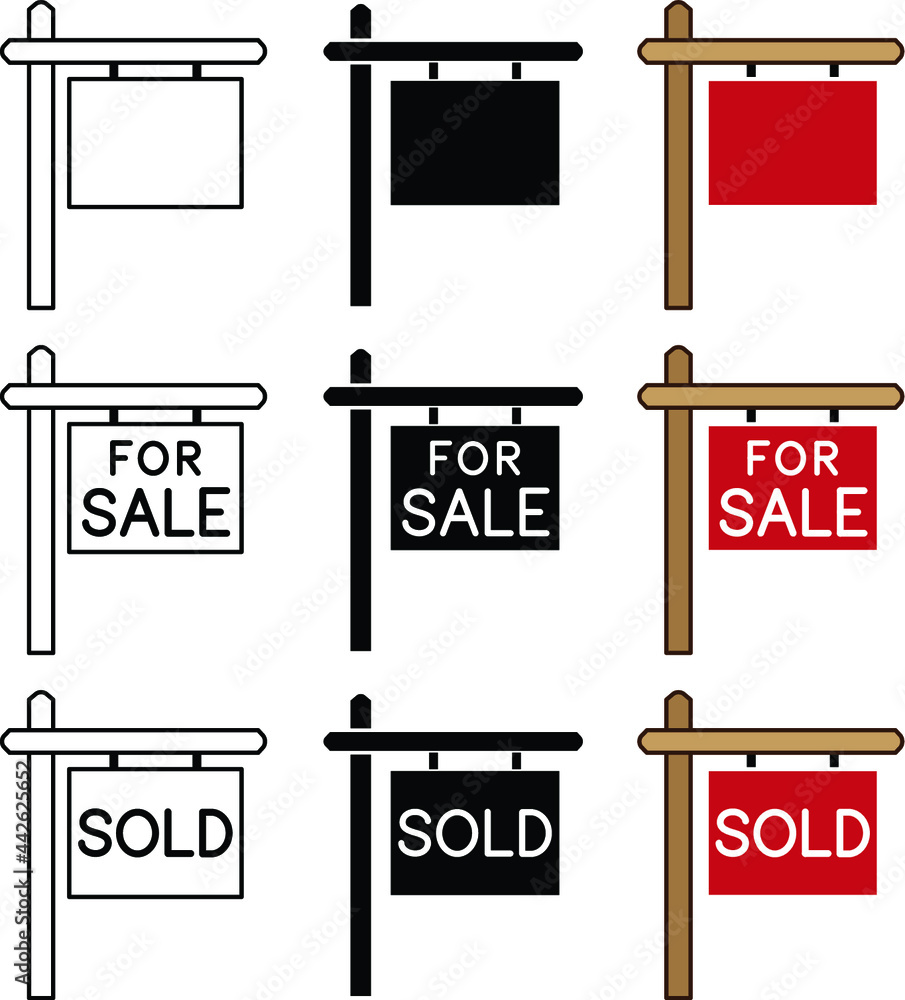 For Sale and Sold Signs - Graphic Clipart Set Stock Vector | Adobe Stock
