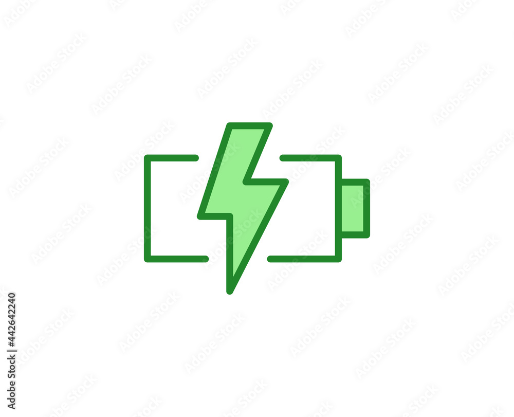 Line Green power icon isolated on white background. Outline symbol for ...