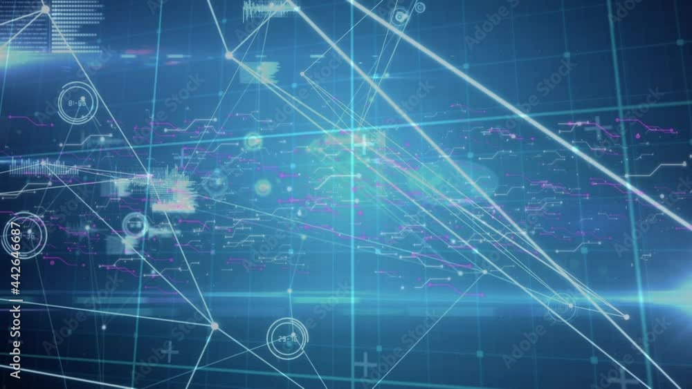 Animation of network of connections and data processing, on blue Stock ...