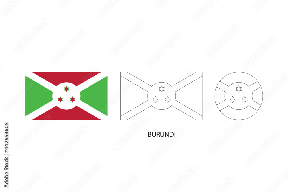 Burundi flag 3 versions, Vector illustration, Thin black line of ...
