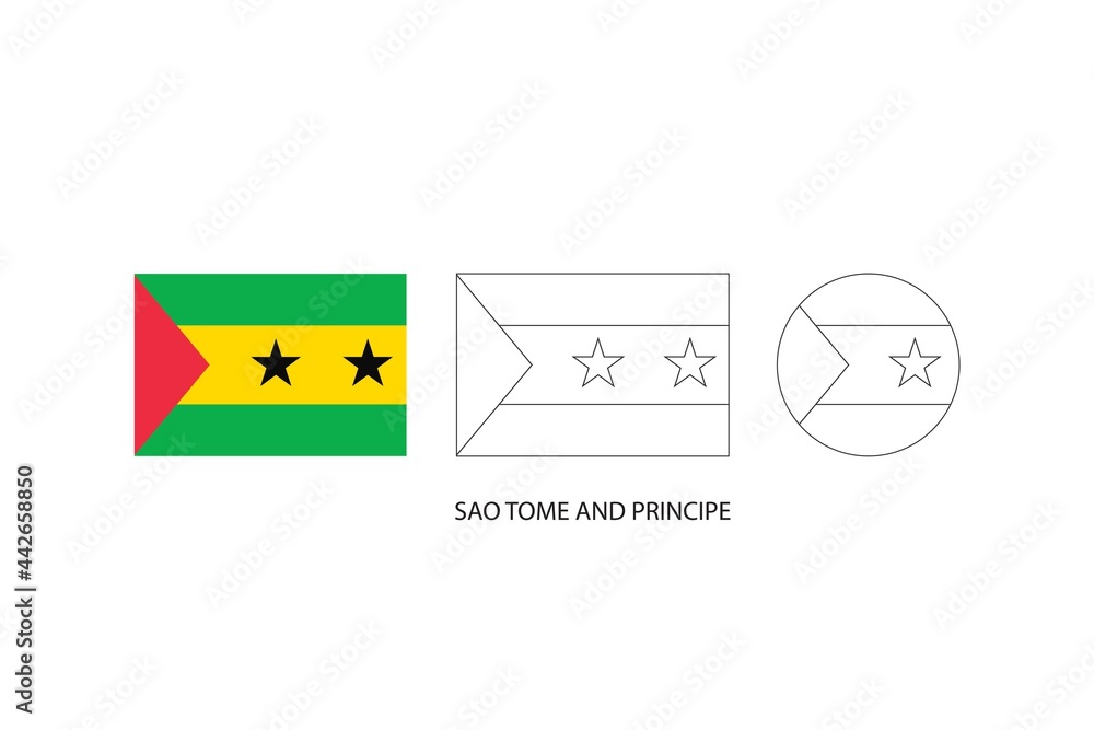 Sao Tome and Principe flag 3 versions, Vector illustration, Thin black ...