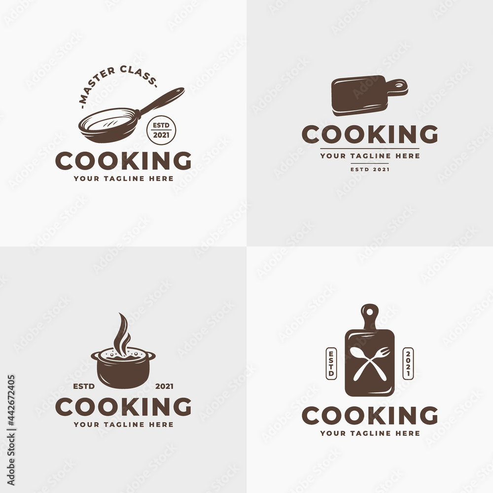 set of cooking class logo, kitchenware icon symbol label element ...