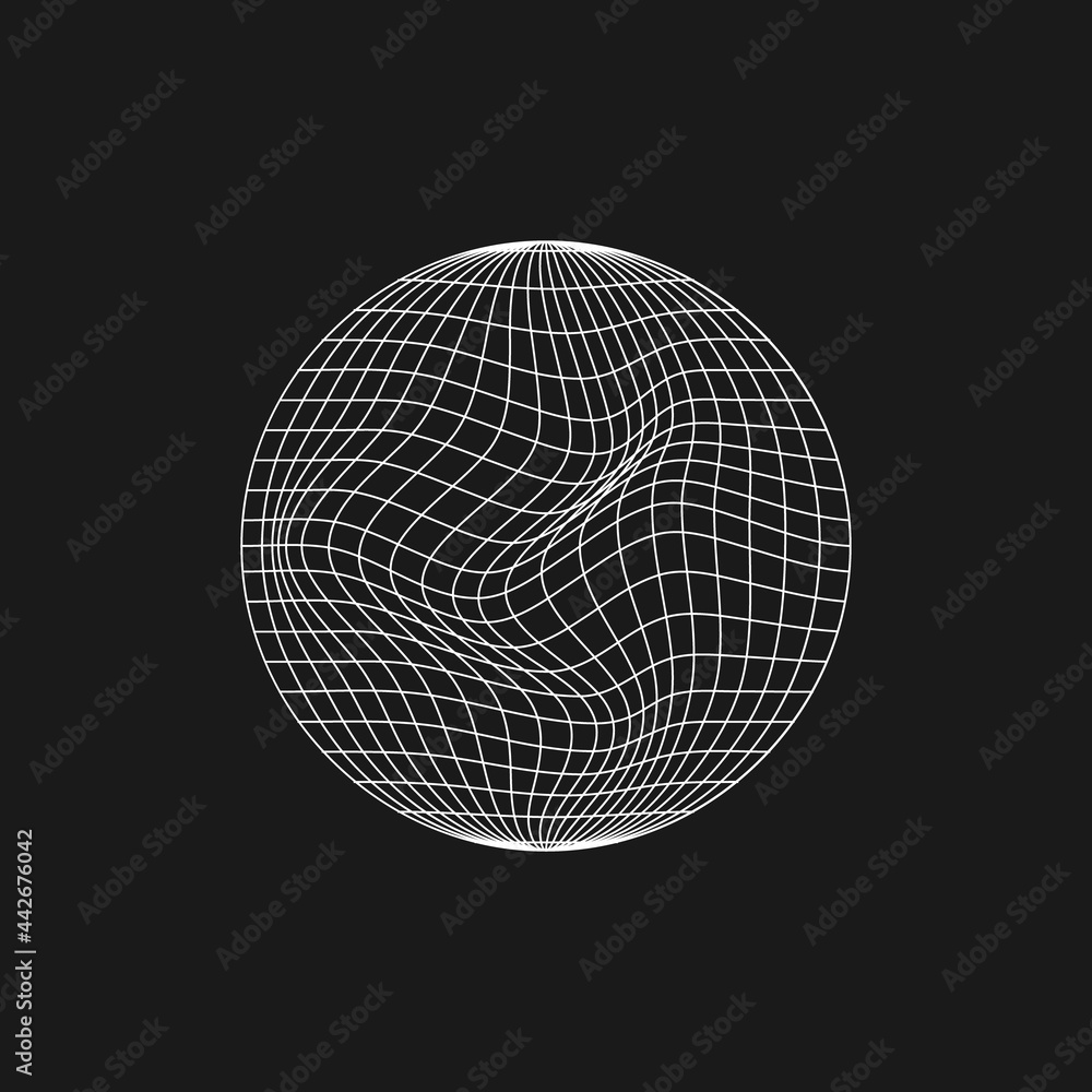 Retrofuturistic planet shape with liquid, glitch effect. Cyberpunk ...