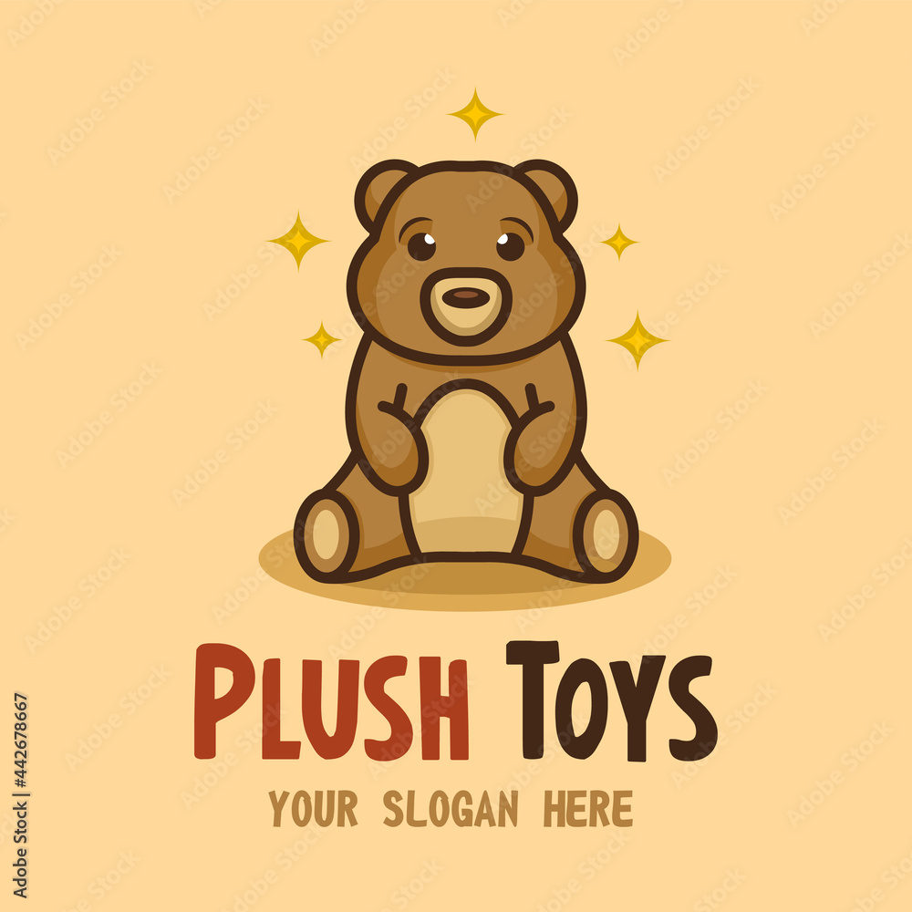 Cute vector teddy bear sitting and shining. Plush toy logo. Element for ...