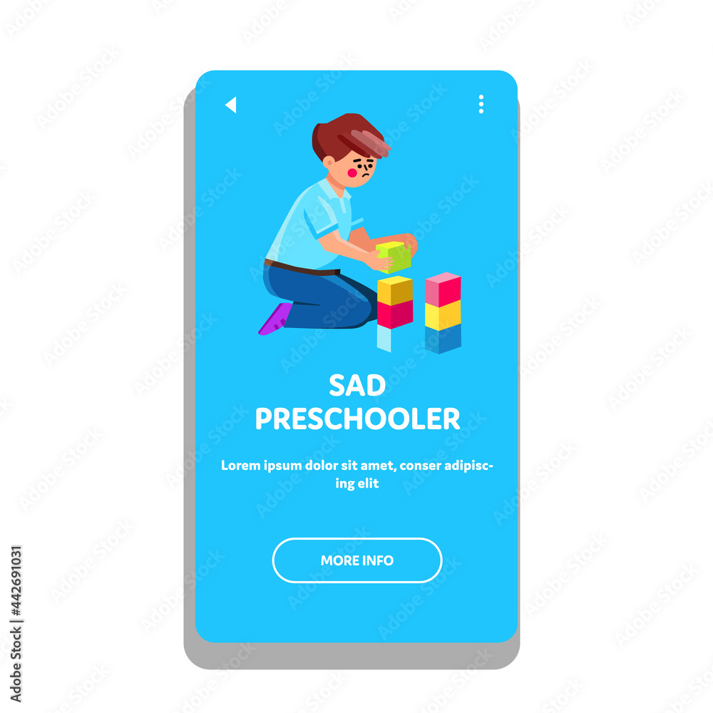 Vektorová grafika „Sad Preschooler Boy Playing With Blocks Toy Vector ...