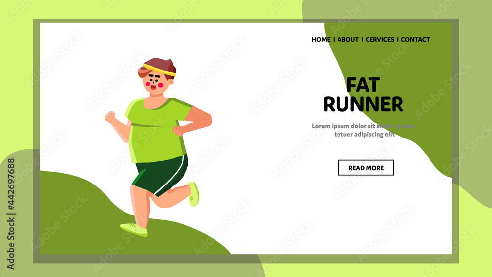 Fat Runner Exercising For Wellness Health Vector. Fat Runner Boy ...