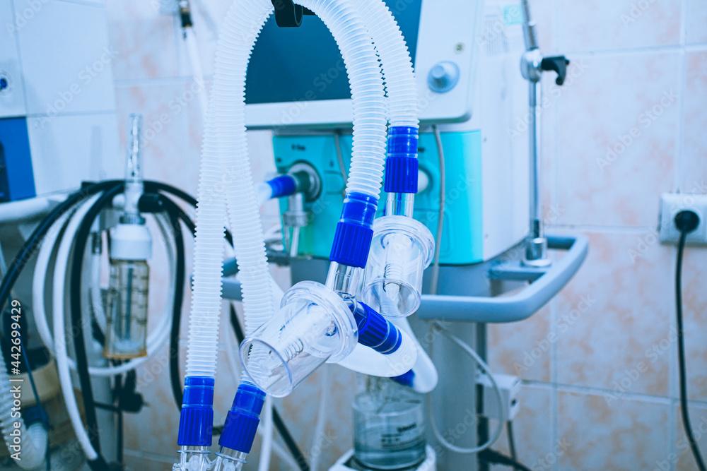 Components of medical device for ventilating lungs in hospital Stock ...