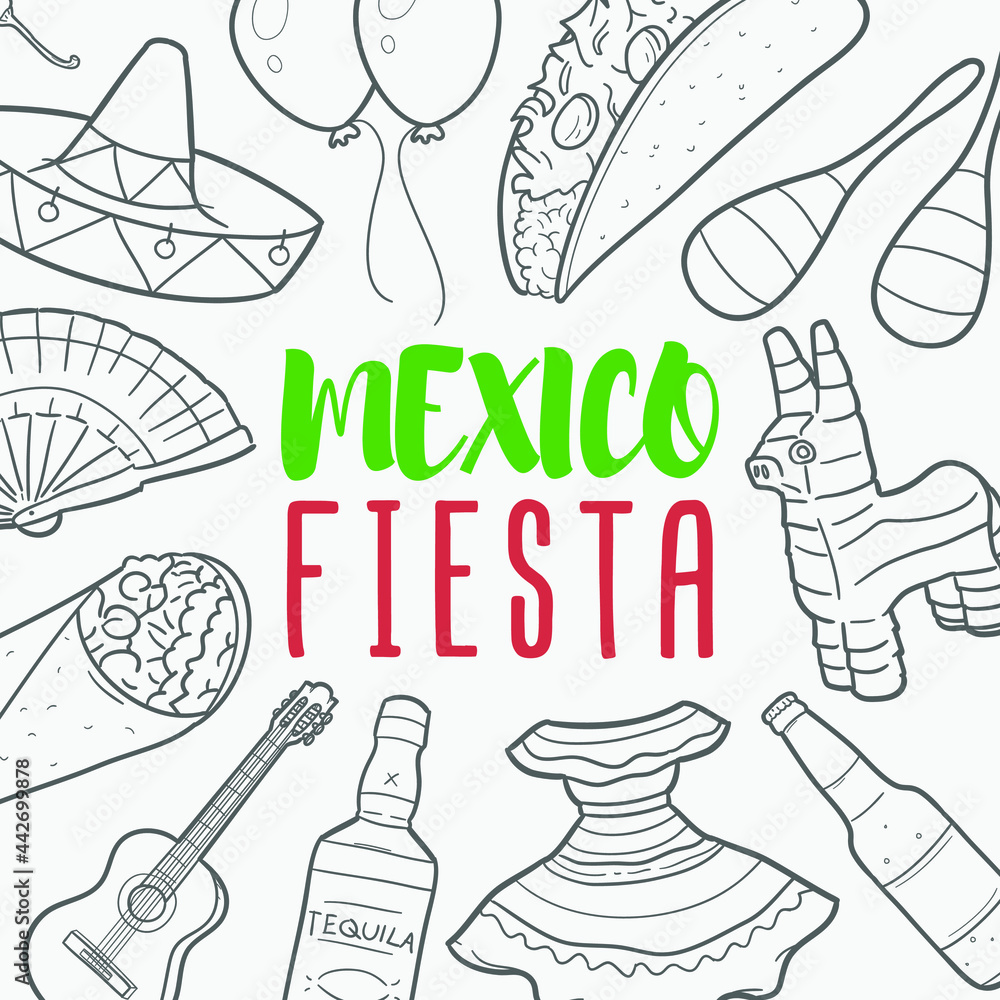 Mexico Fiesta Doodle Banner Icon. Culture Party Vector Illustration ...