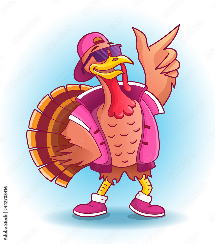 Cool dancing turkey in sunglasses and cap. Vector illustration for ...