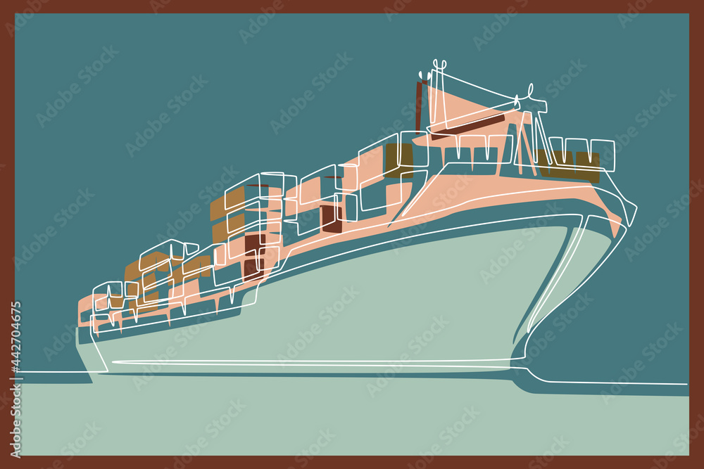 Continuous line drawing of cargo ship vector illustration of creative ...