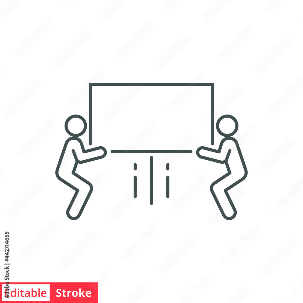 Team lift big box line icon. Simple outline style. For your safety ...