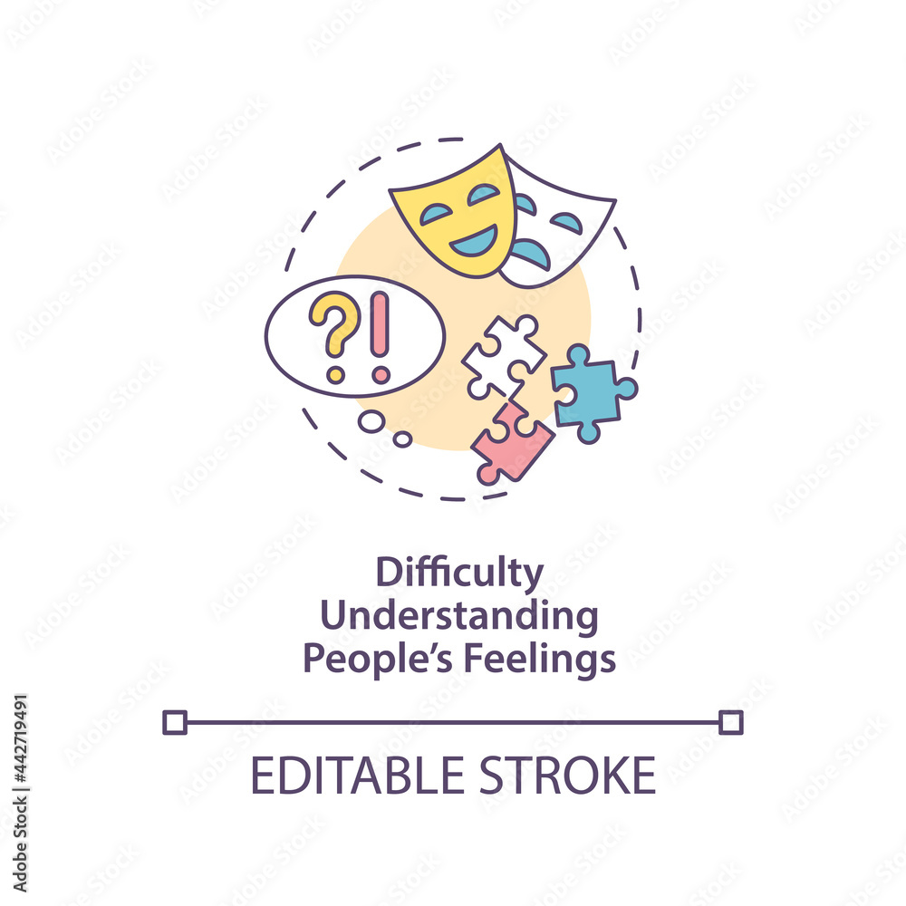 Difficulty understanding people feelings concept icon. Autism sign ...