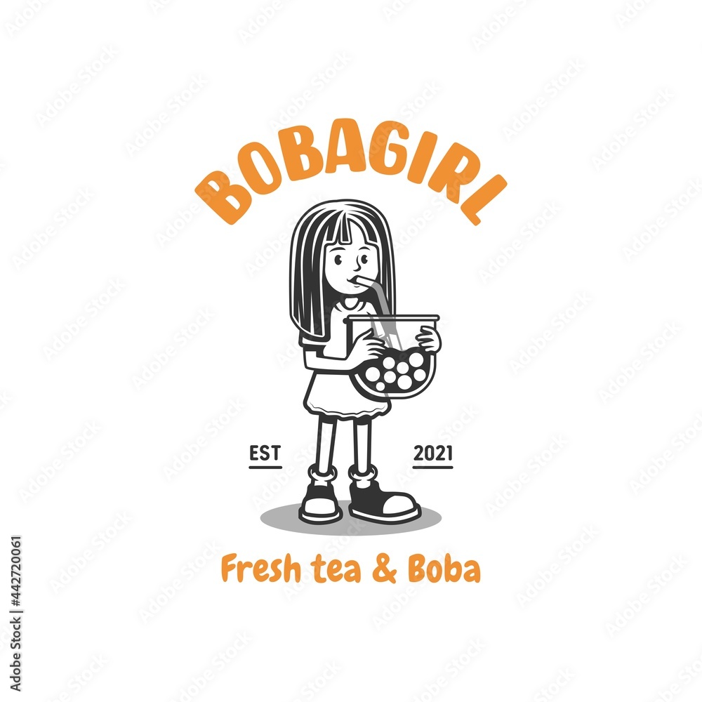 boba girl mascot logo. girl drinking boba vector illustration Stock ...