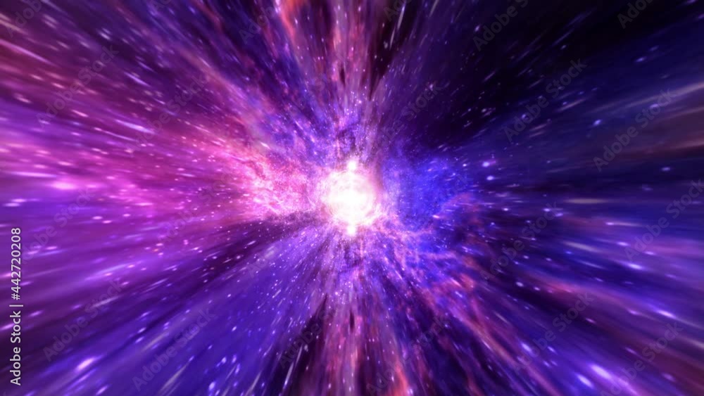 Abstract colorful glow purple blue hyperspace tunnel through space time ...