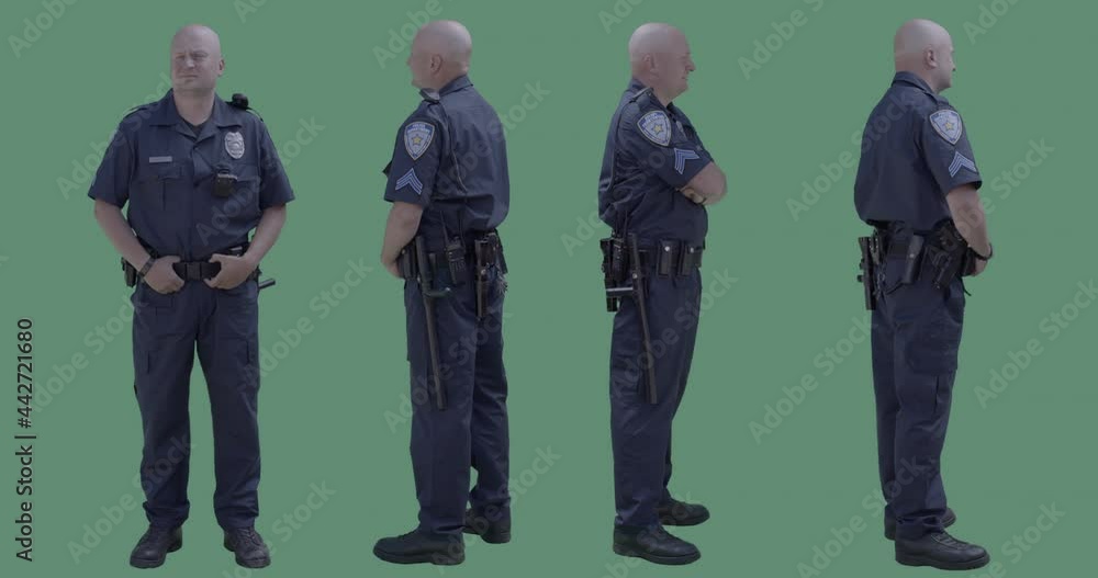 CHROMA KEY GREEN SCREEN Caucasian police officer in full uniform ...