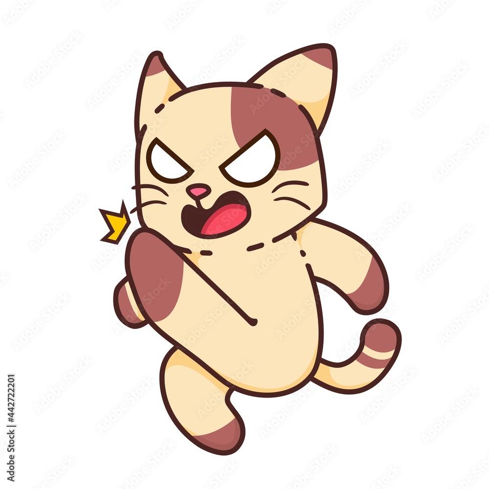 Cute Adorable Angry Brown Cat Kick Pose cartoon doodle vector ...
