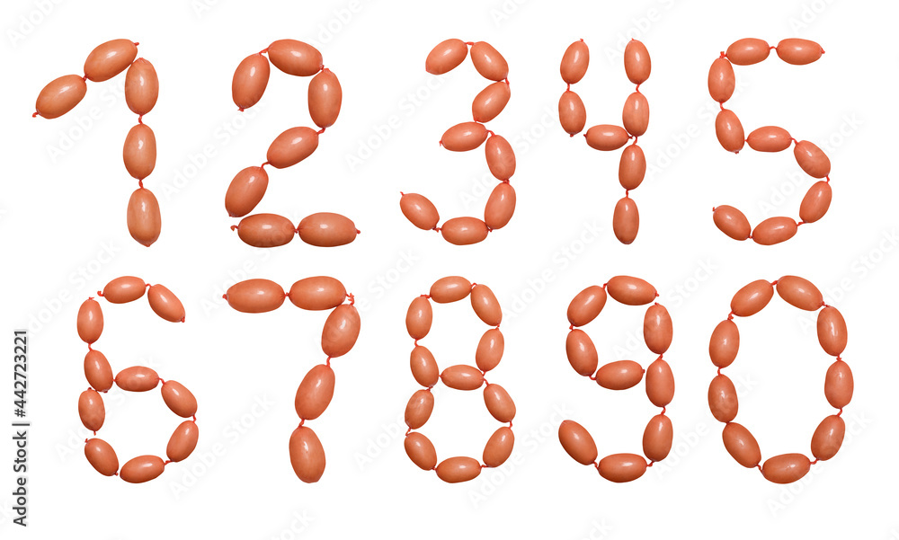numbers made from sausage isolated on white background. Sausage ...