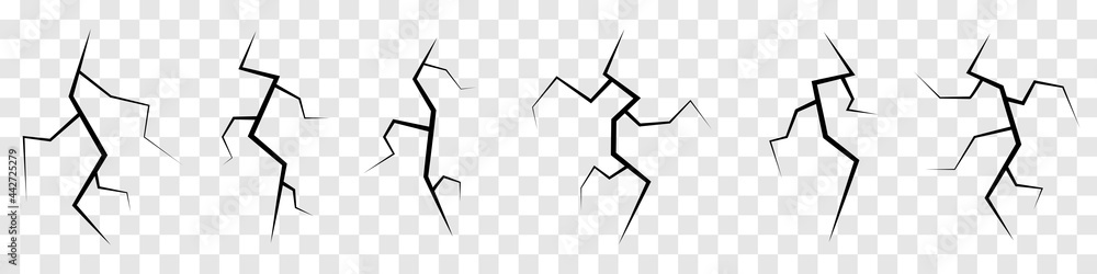 Set of crack shapes isolated on transparent background. Vector elements ...