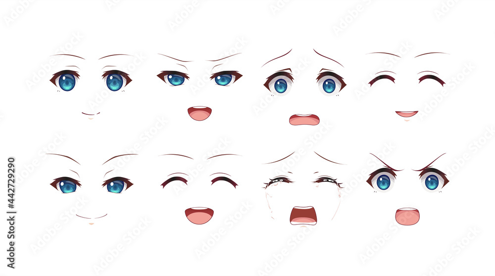 Anime manga girl expressions eyes set. Japanese cartoon style Stock ...
