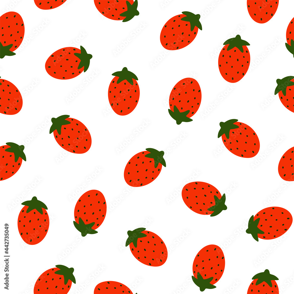 Cute naive berry seamless pattern for fabric design. Hand-drawn repeat ...