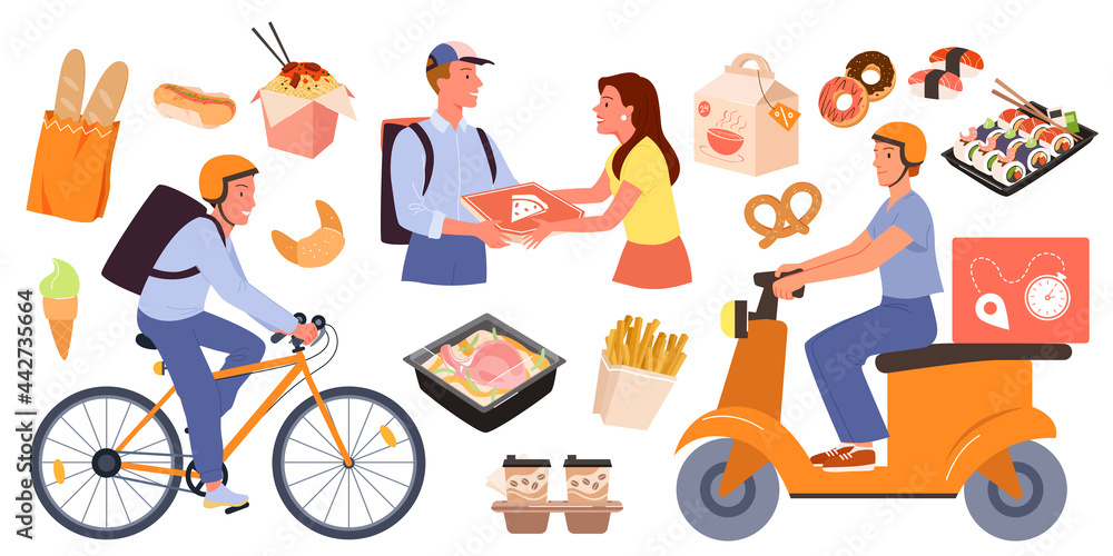 Cartoon fastfood delivery collection with online order from mobile app ...