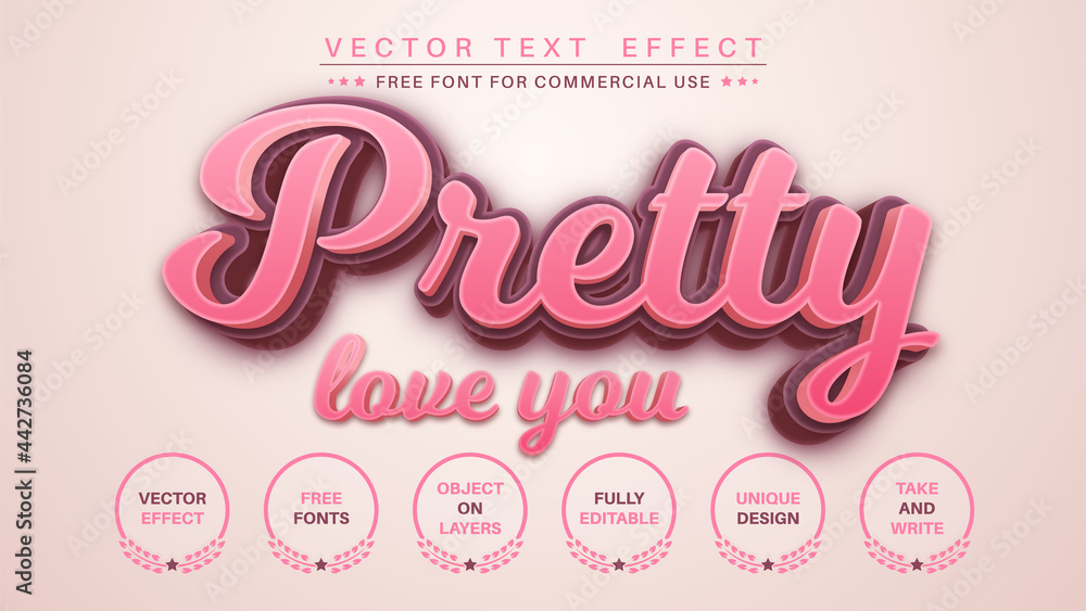 Pretty - edit text effect, font style Stock Vector | Adobe Stock