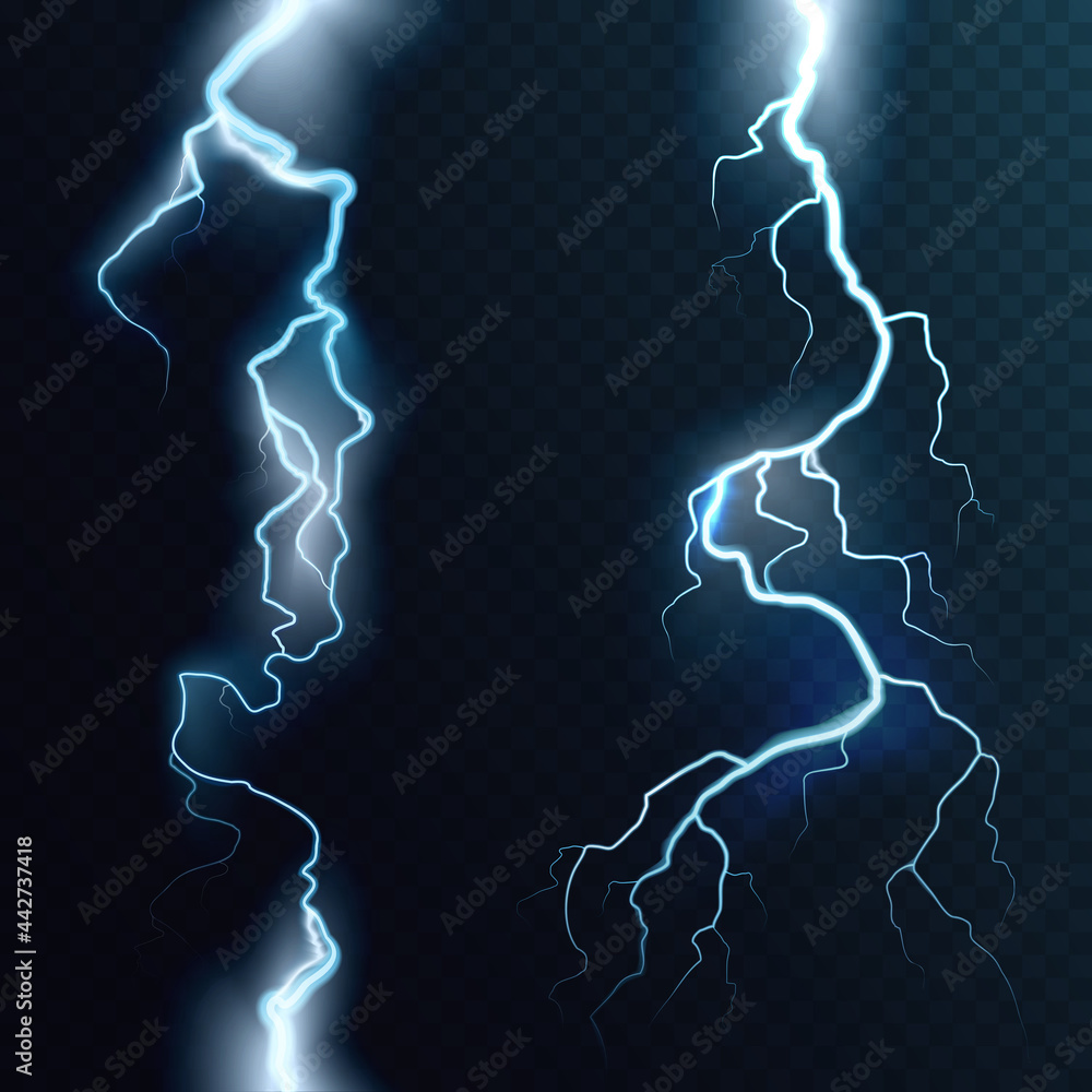 Abstract electric blue lightning, two abstract realistic power energy ...