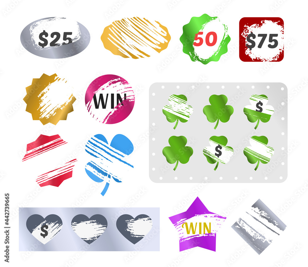 Collection of scratch win labels vector realistic illustration. Set of ...