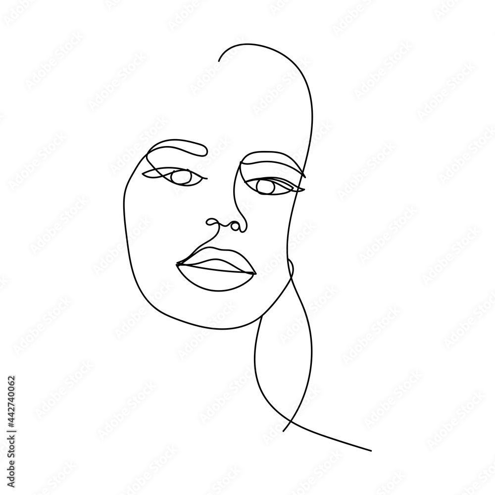 Young beautiful woman. One line drawing. Design element. Vector ...