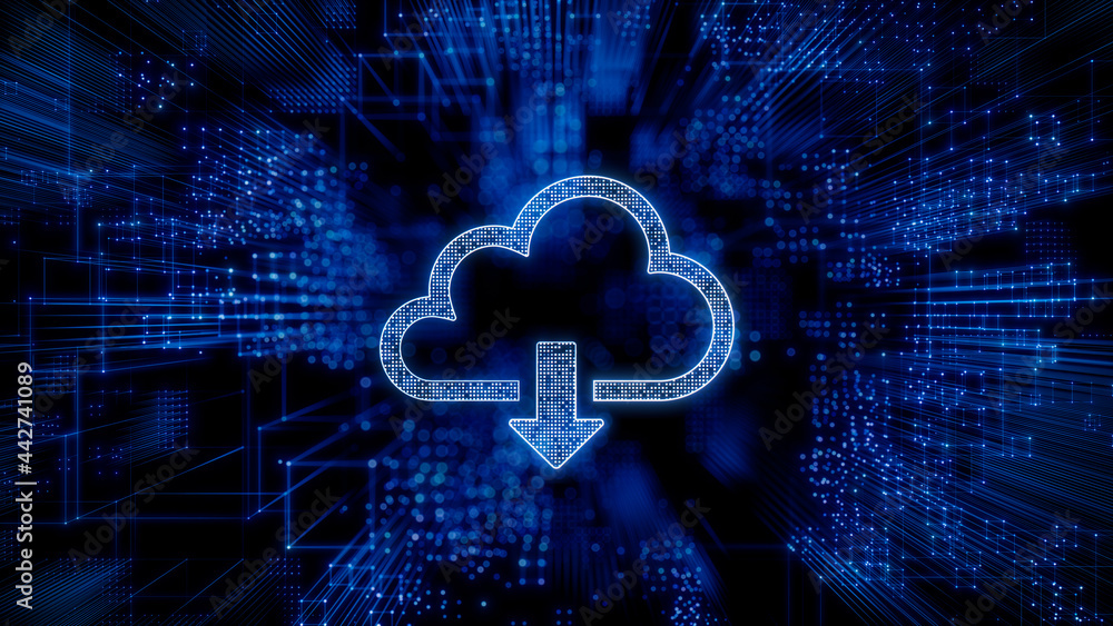 Data storage Technology Concept with cloud download symbol against a ...