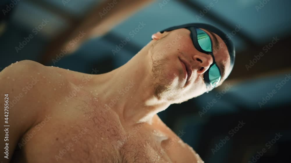 Vidéo Stock Handsome Professional Male Swimmer in Swimming Pool ...