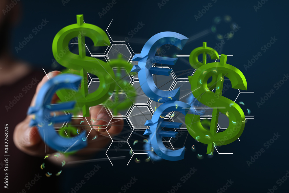 Main world currency theme dollar and euro background. Row and pile of ...