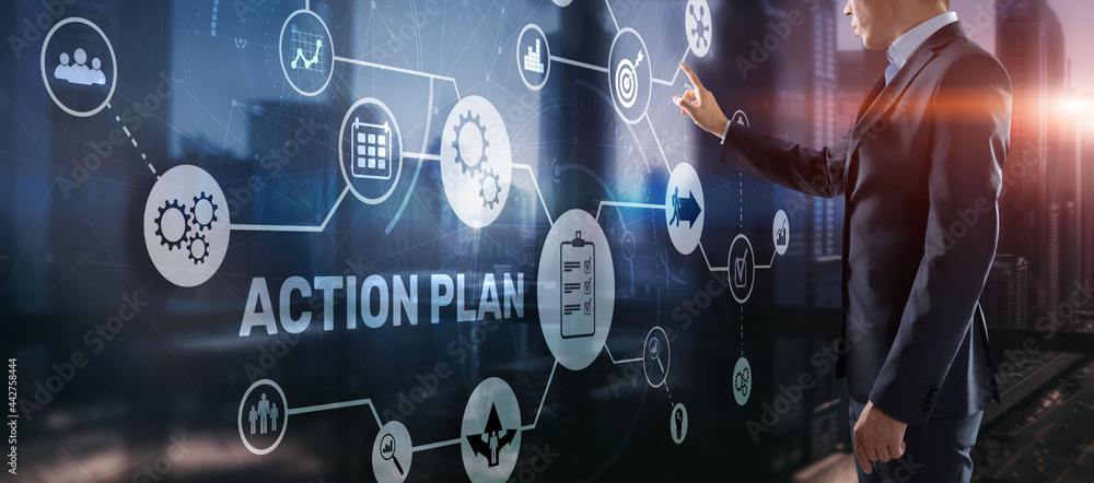 Action Plan Business Technology Strategy concept on virtual screen ...